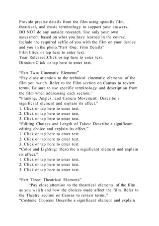 Film Analysis Worksheet” For your Film Analysis, you wil | PDF