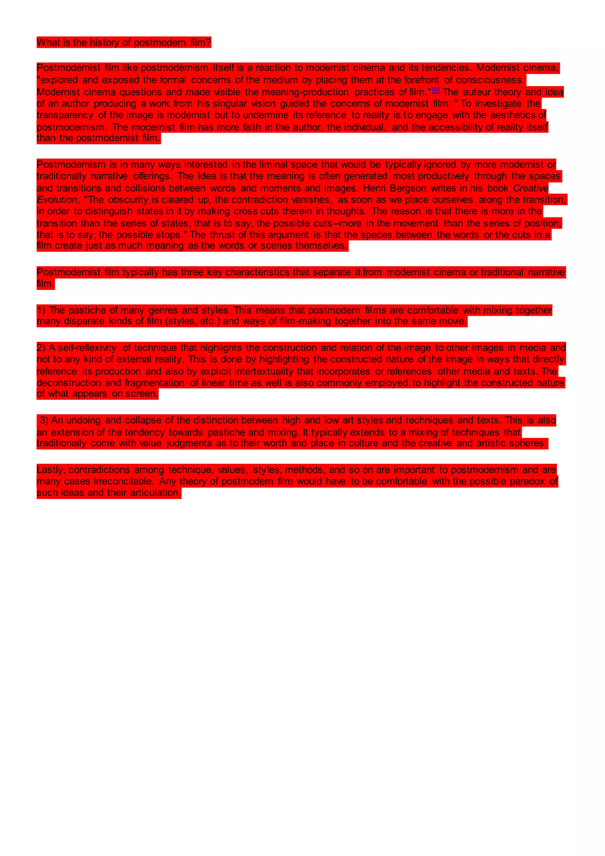 Film and postmodernity | DOCX