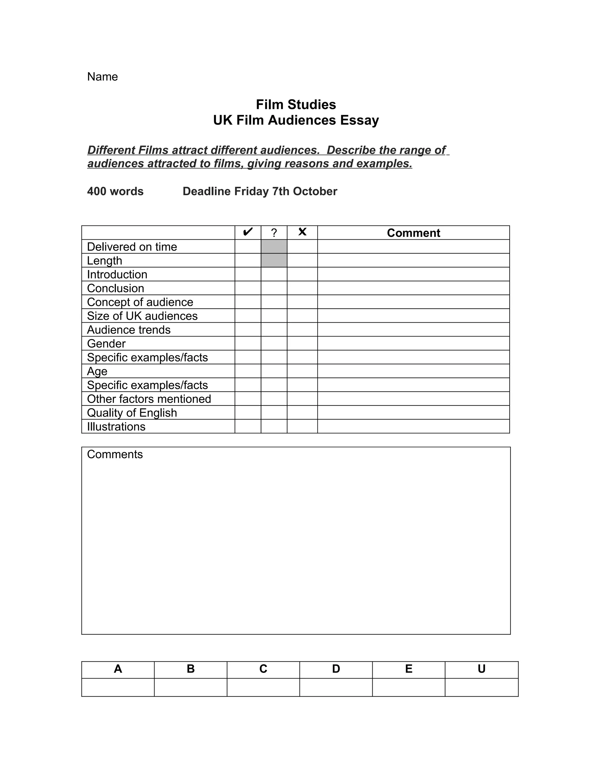Film audiences essay | DOC