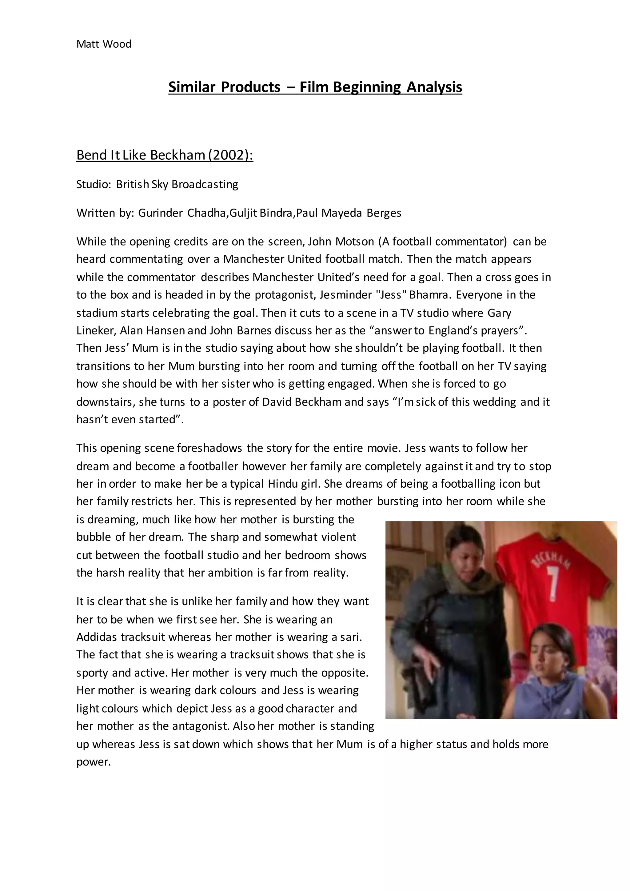 Film beginning analysis bend it like beckham | PDF