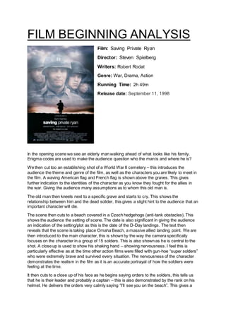 Film beginning analysis saving private ryan | PDF