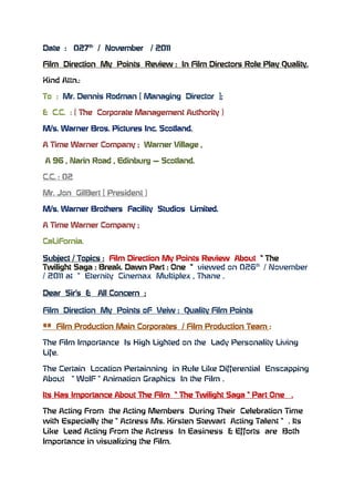 Film direction quality point reveiws ; english film the twilight saga ...