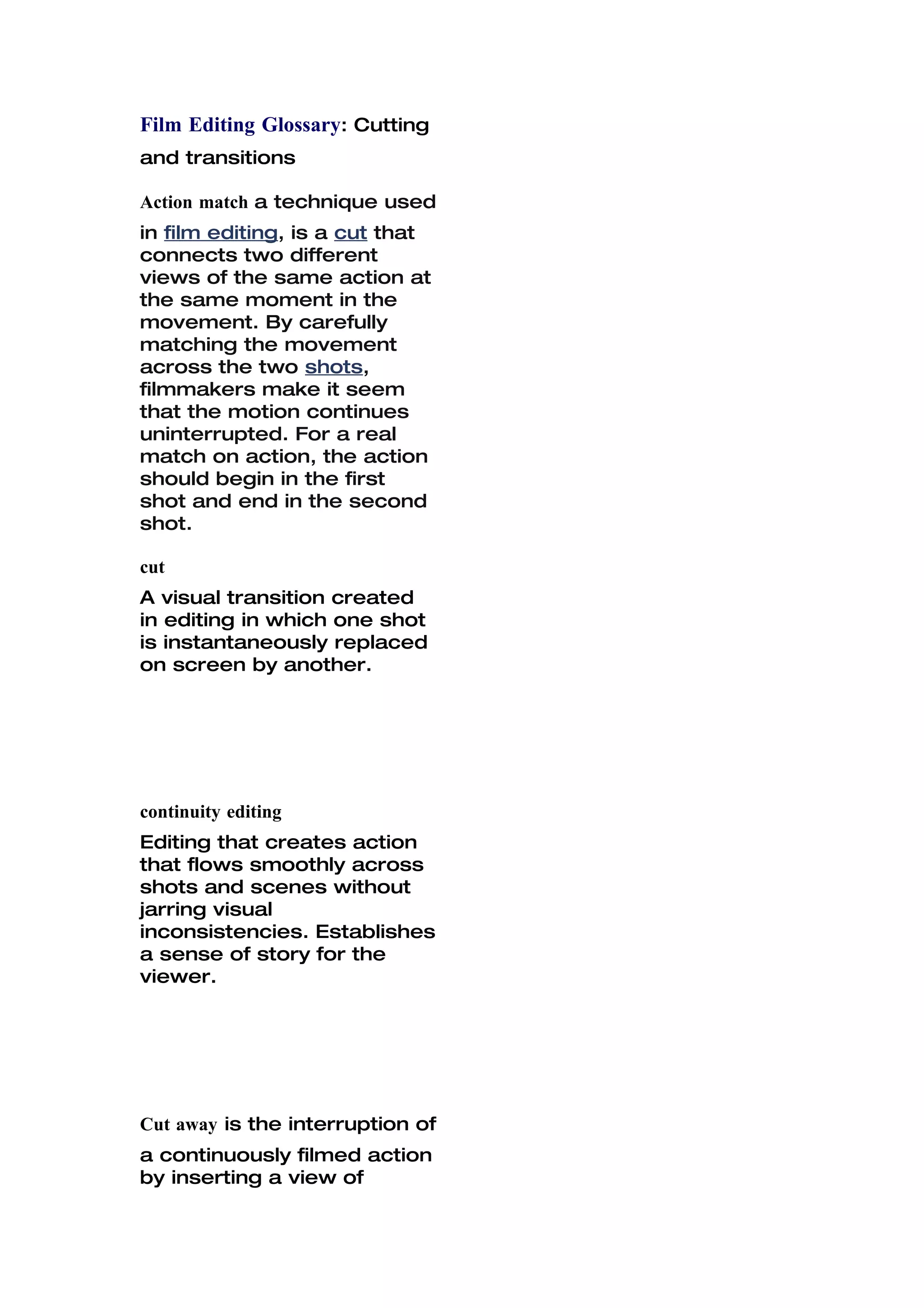 Film editing glossary | DOC | Photo Editing Software | Computer ...
