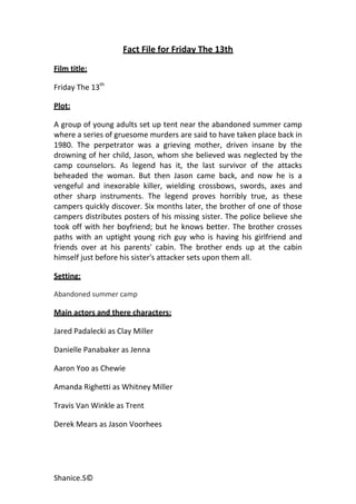 Film fact file for 3 films | DOCX