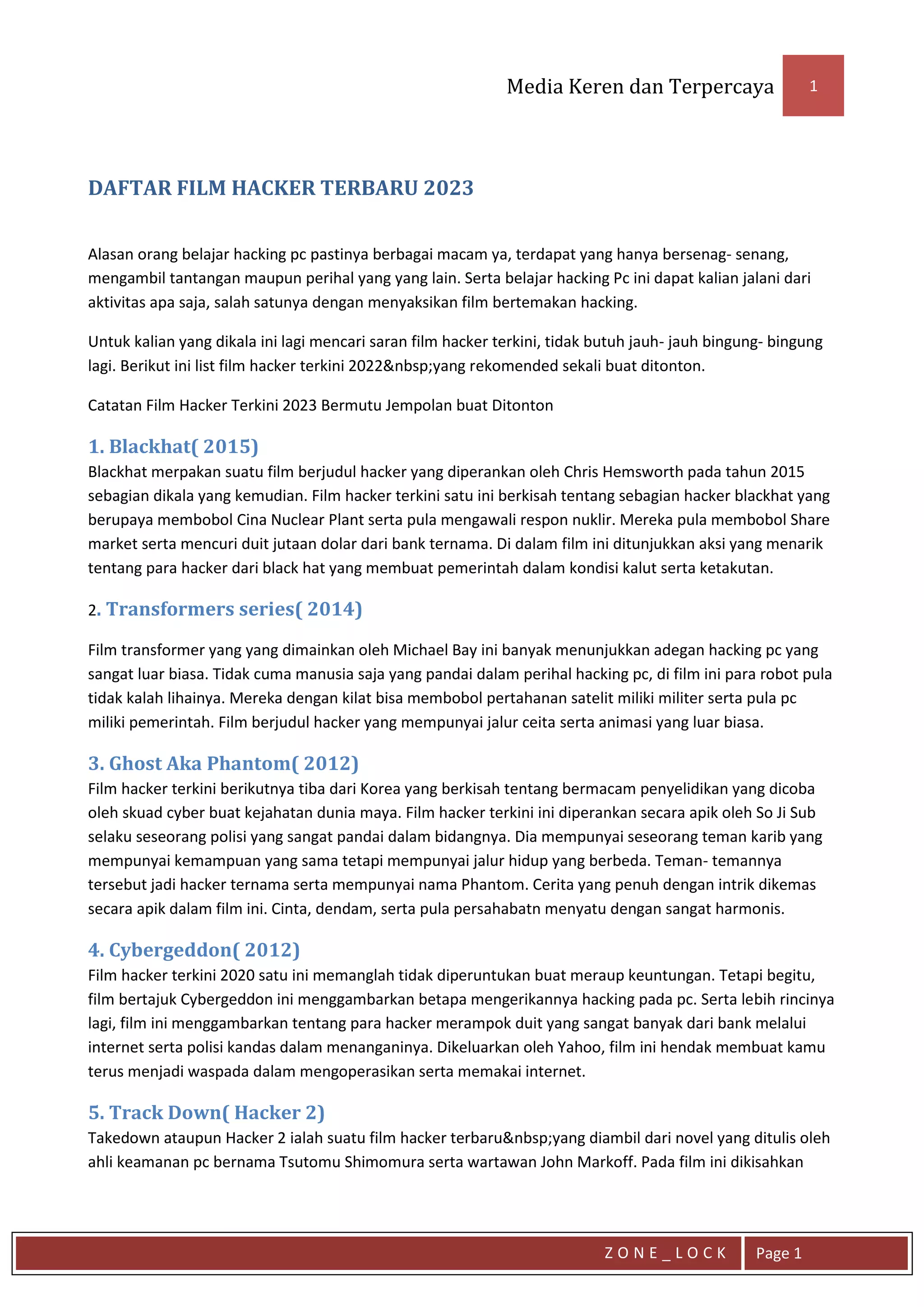 Film Hacker Terbaru 2023 | PDF