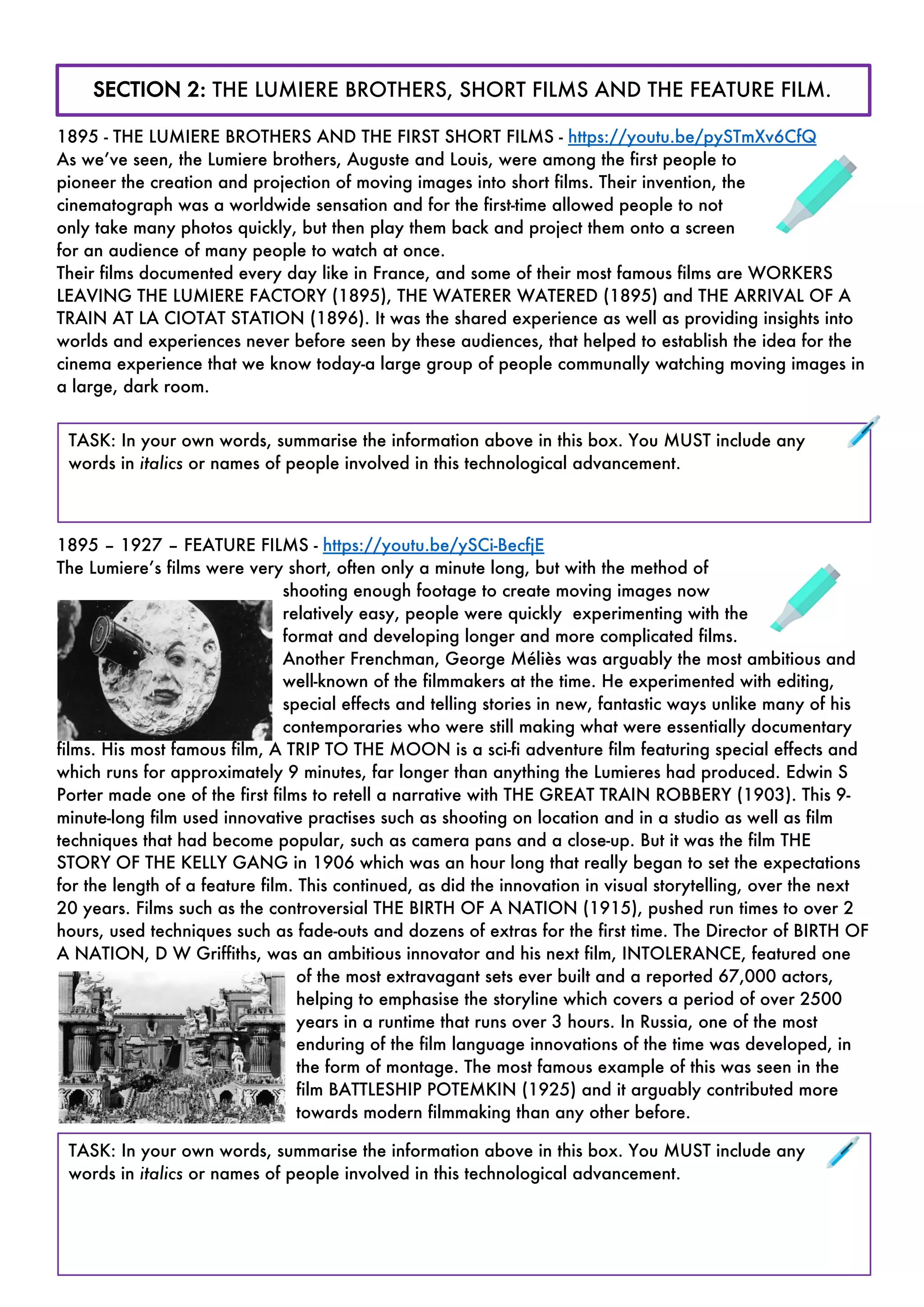 History of Film Technology GCSE Film Studies. | PDF