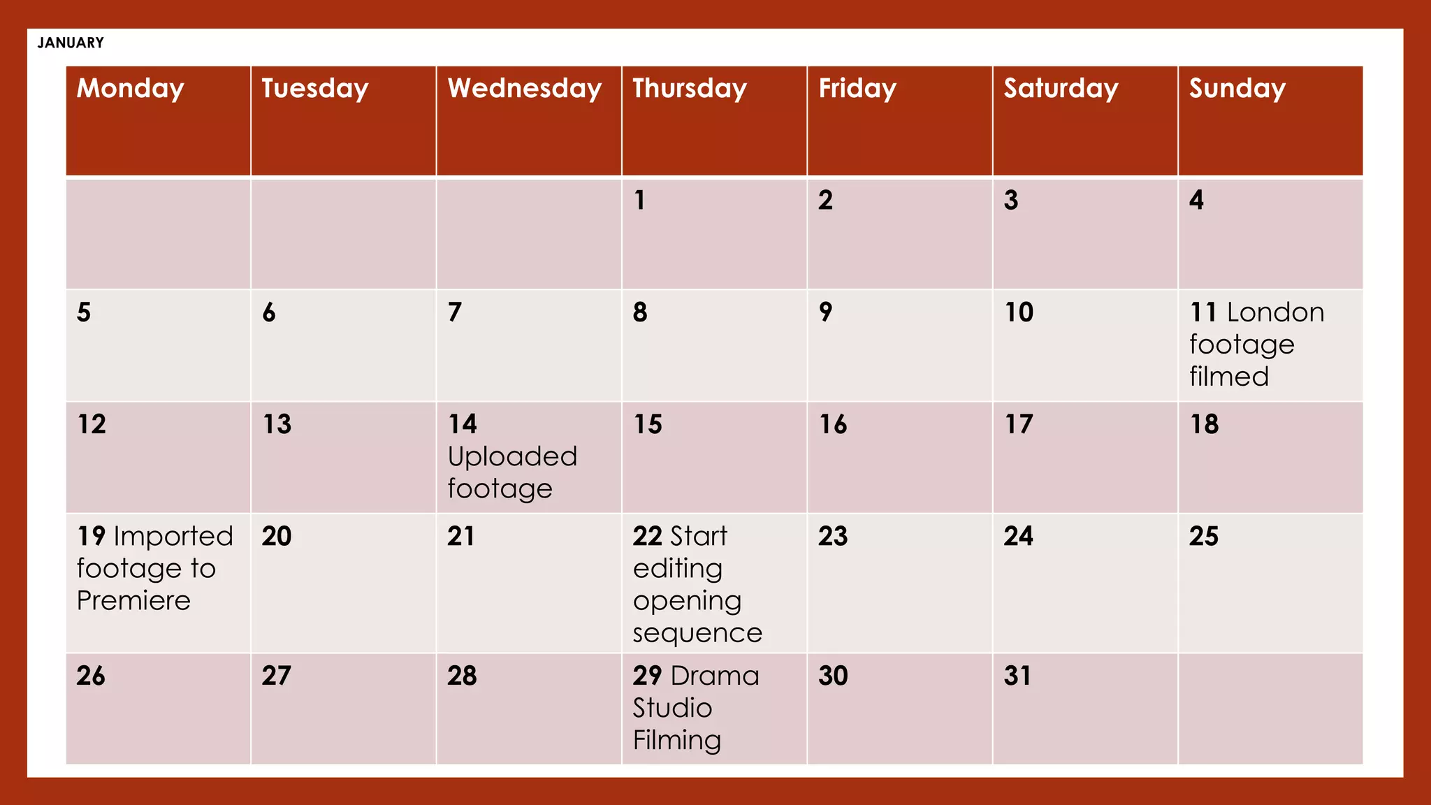 Filming and editing schedule | PPTX