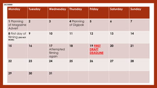 Filming and editing schedule | PPTX