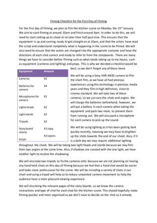 Filming Checklist - Day 1 | DOCX