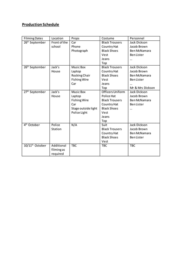 Production Schedule | DOCX