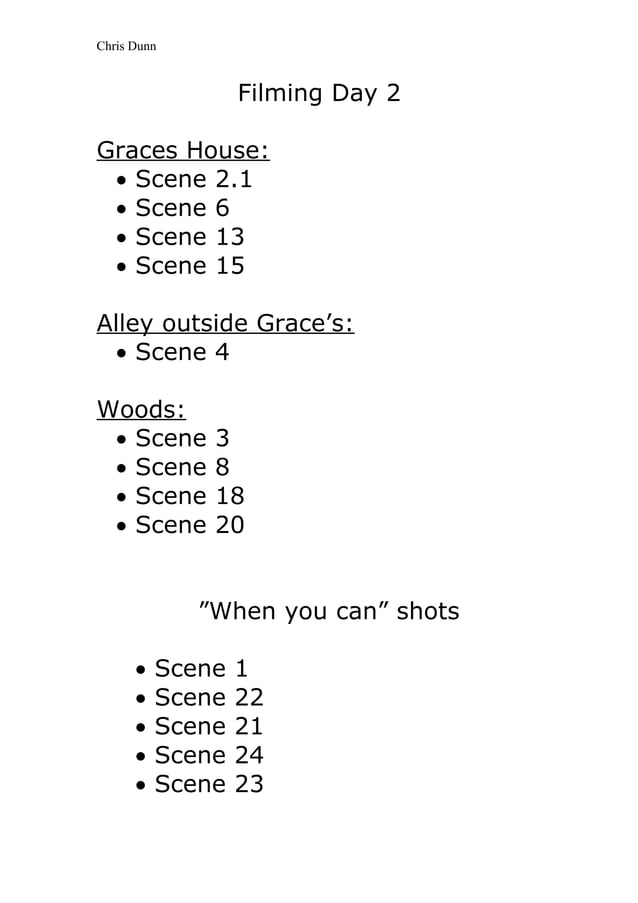 Filming Days, shooting script | DOC