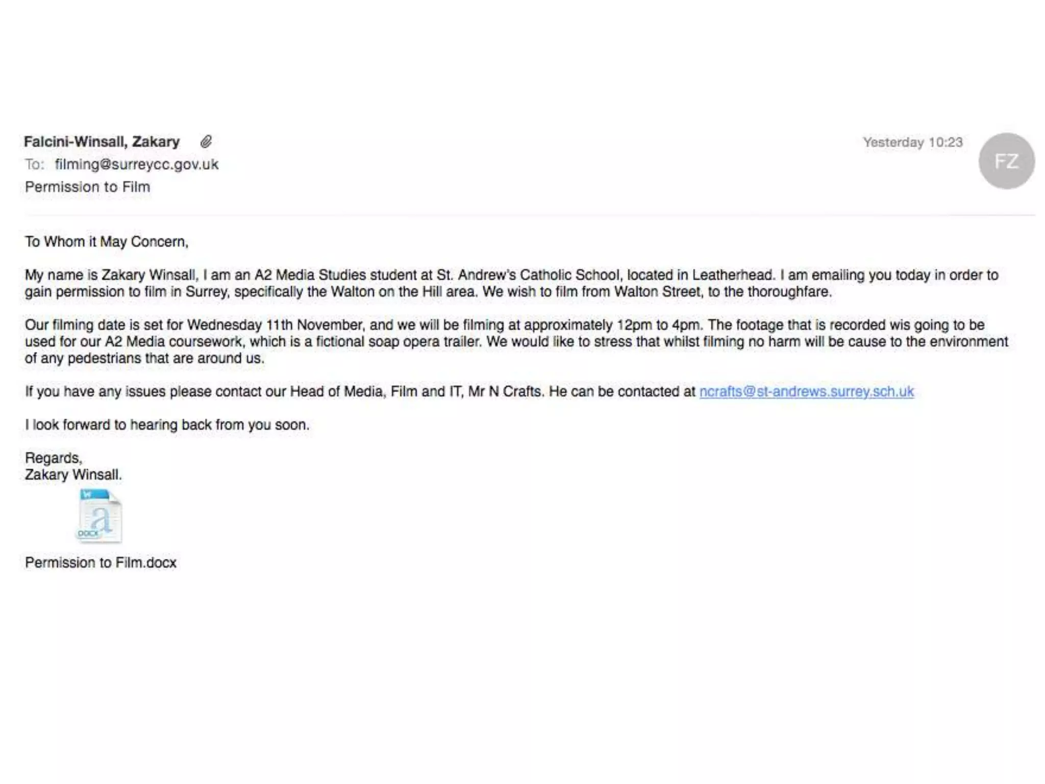 Filming Permission - Email Evidence | PPTX | Email | Internet