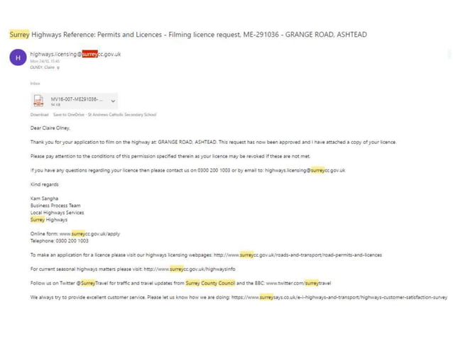 Zoe Hickson - 1033 - Filming permission – Email evidence | PPTX