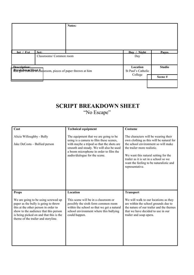 Filming planning sheet | PDF