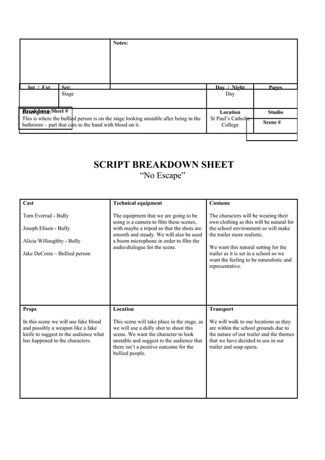 Filming planning sheet | PDF