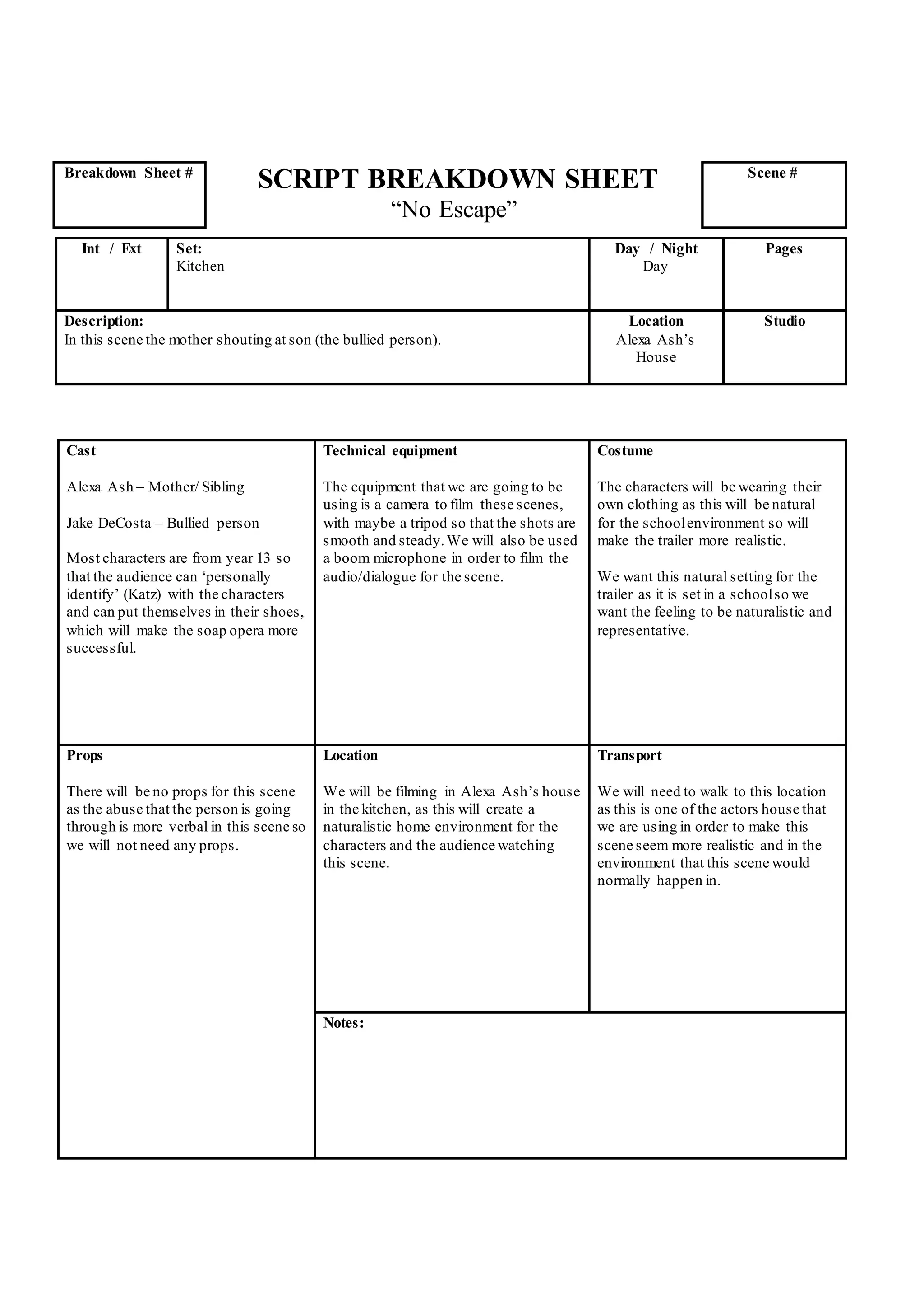 Filming planning sheet | DOCX
