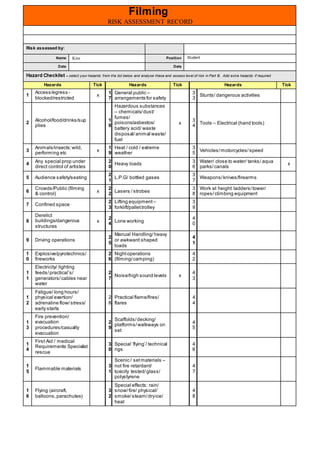 Filming Risk Assessment | DOCX