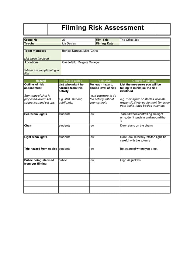 Filming risk assessment | PDF