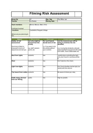 Filming risk assessment | PDF