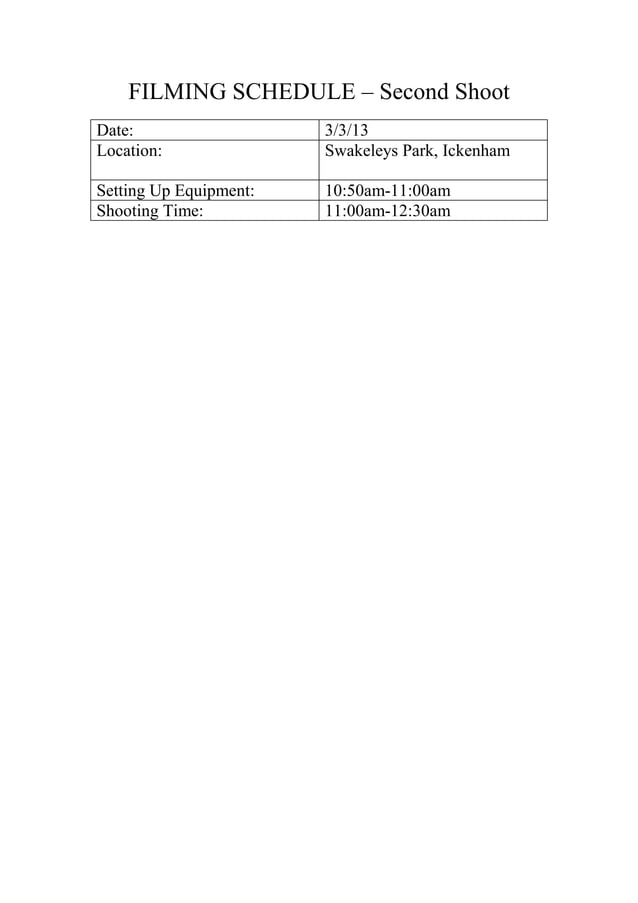 Filming schedule | DOCX