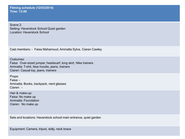 Filming schedule 5 | PPTX