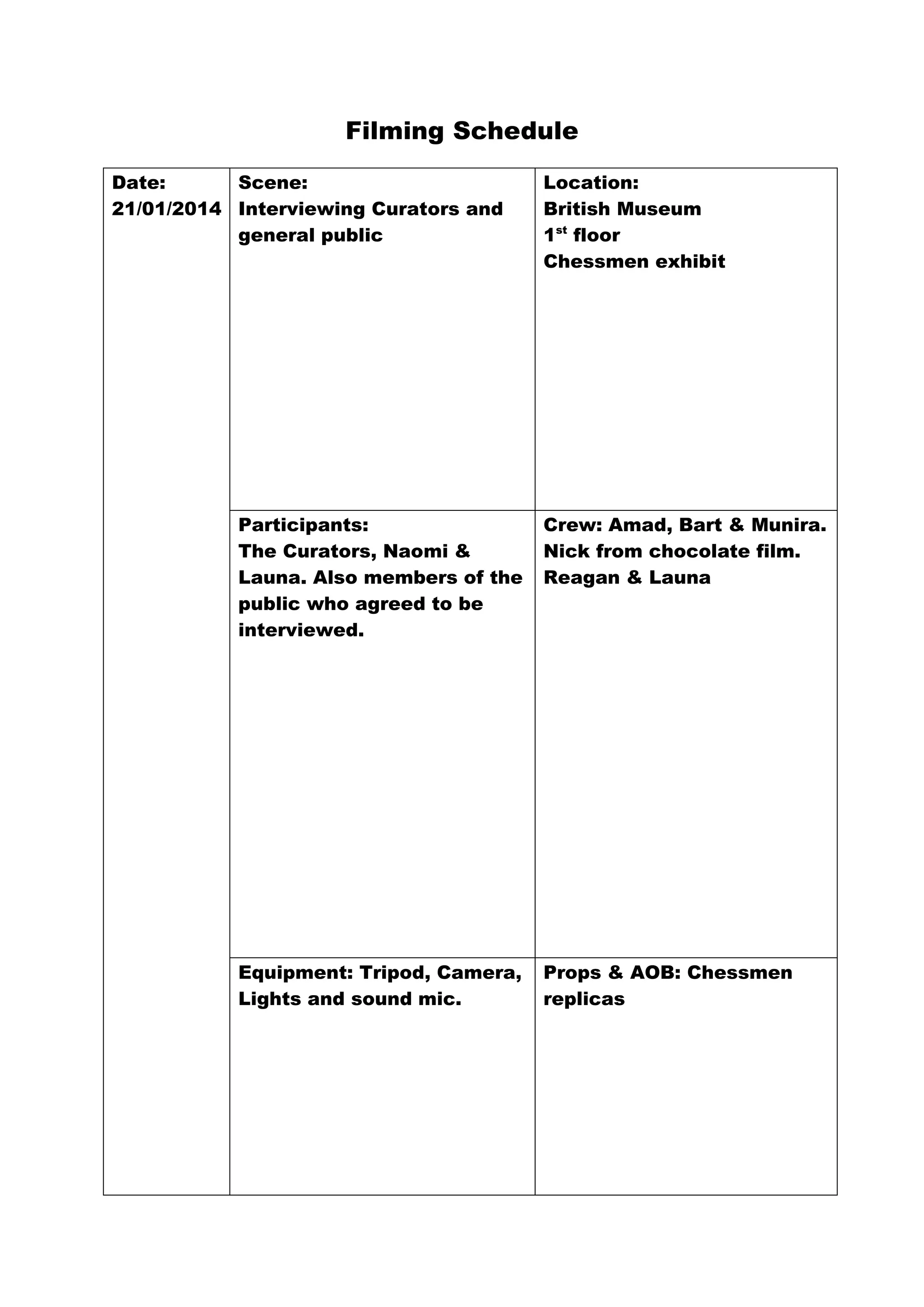 Filming schedule | PDF