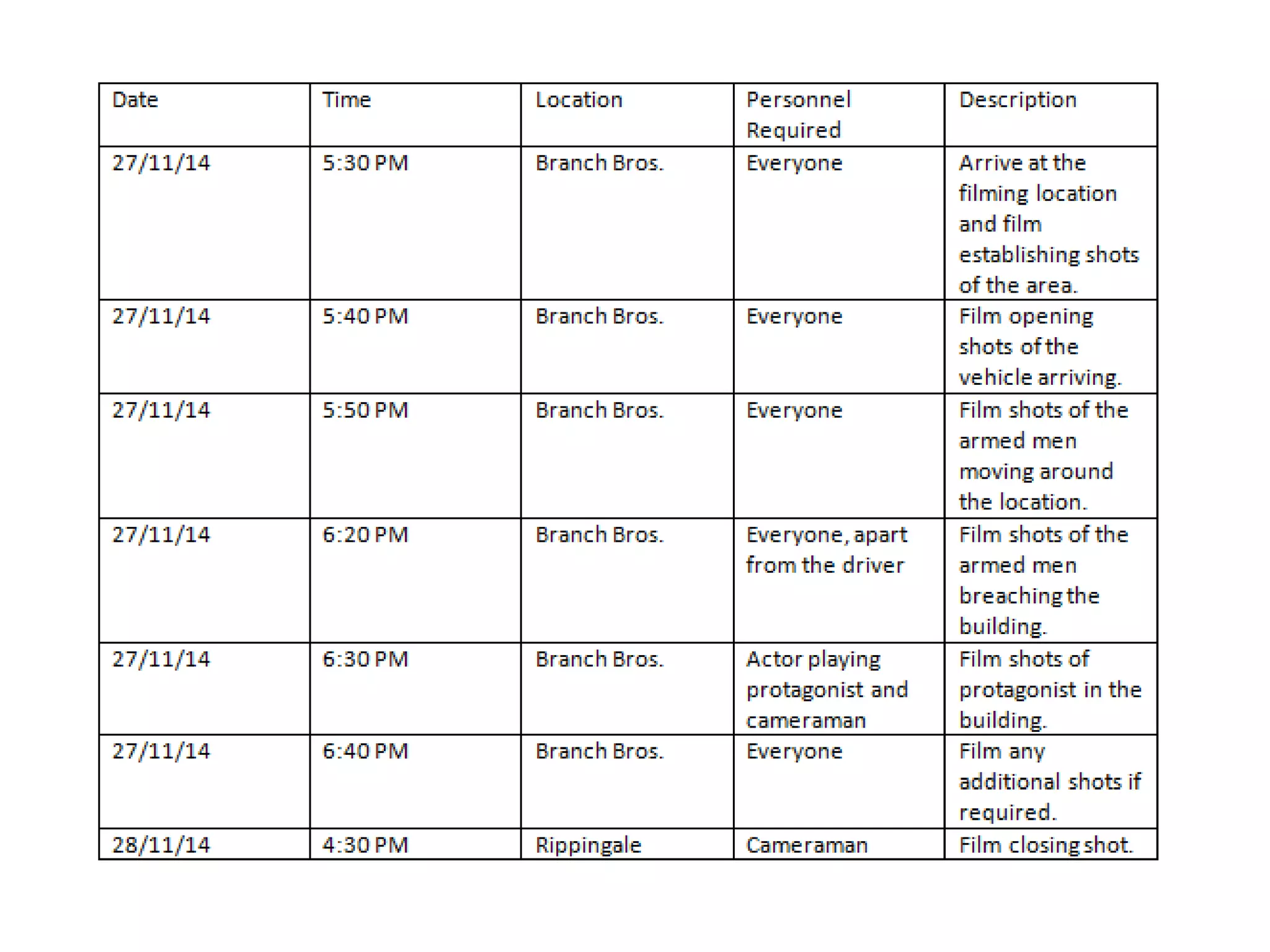 Filming Schedule | PPTX