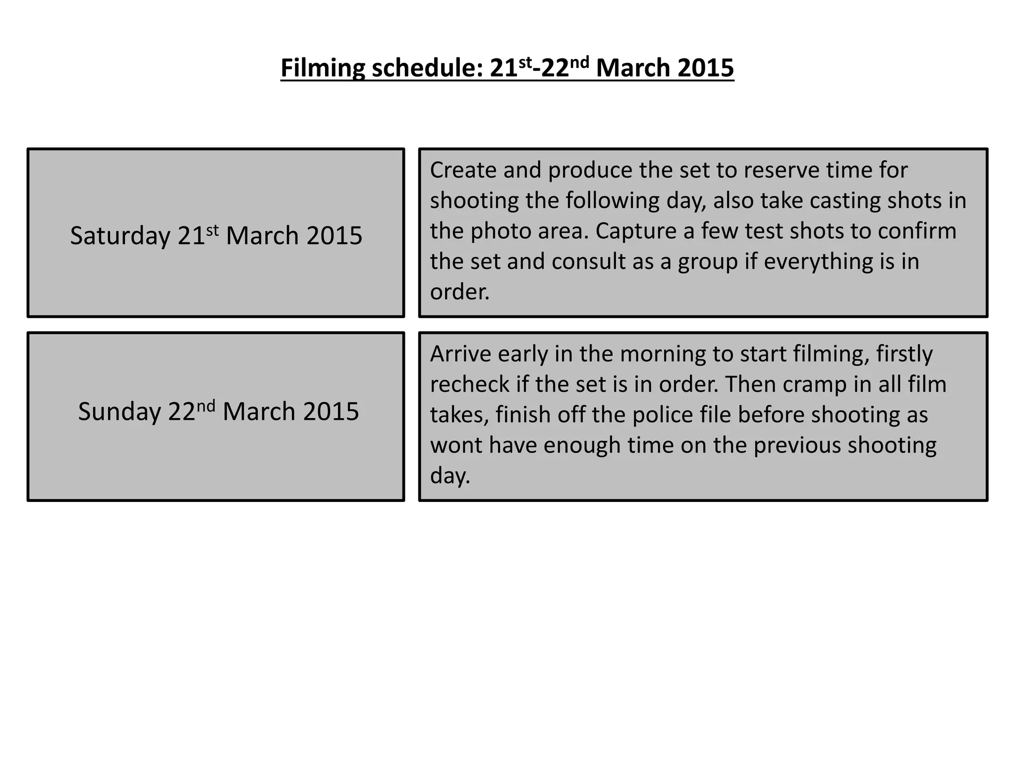 Filming schedule | PPT