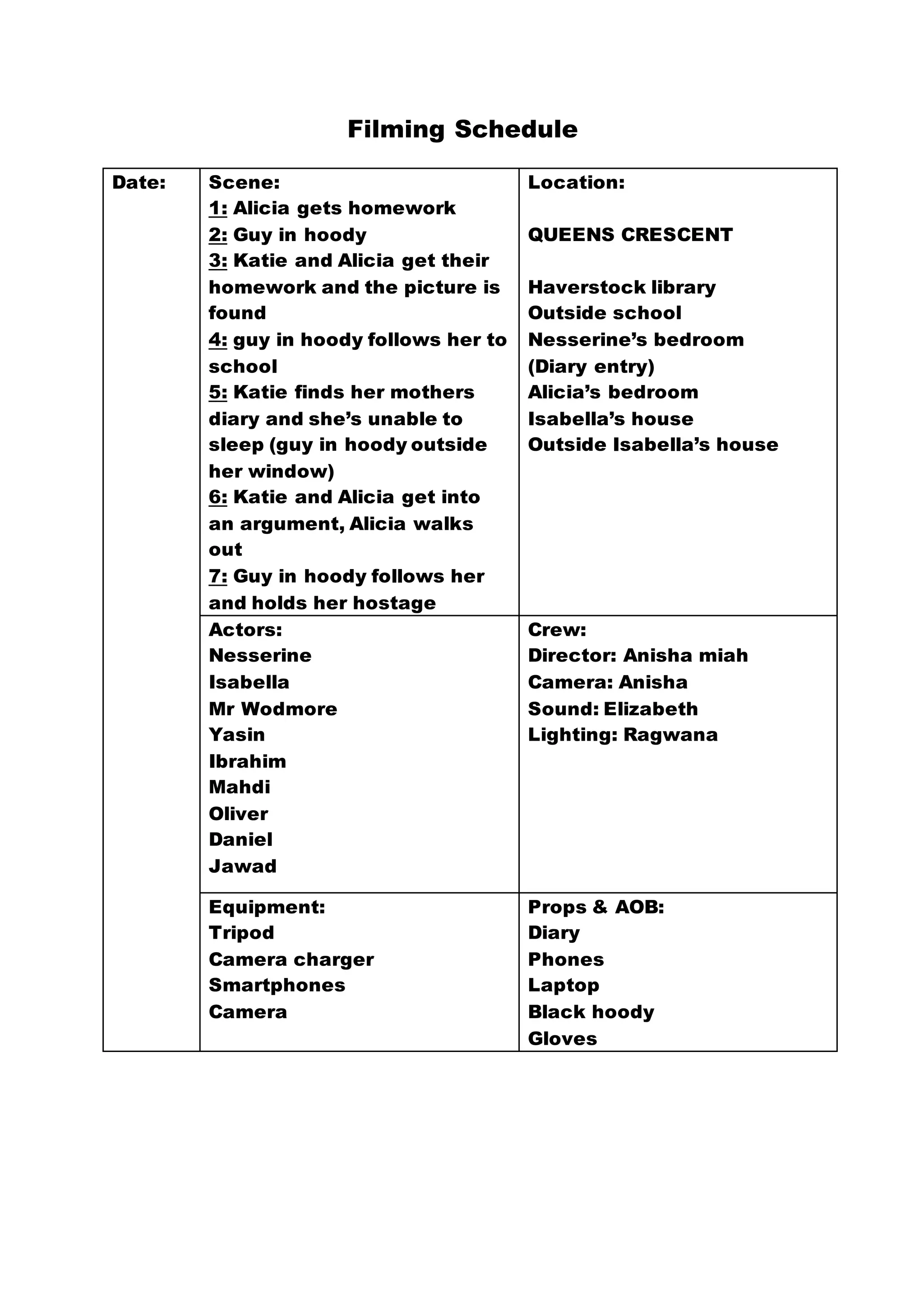 Filming schedule 2 - E.Eniola O | PDF