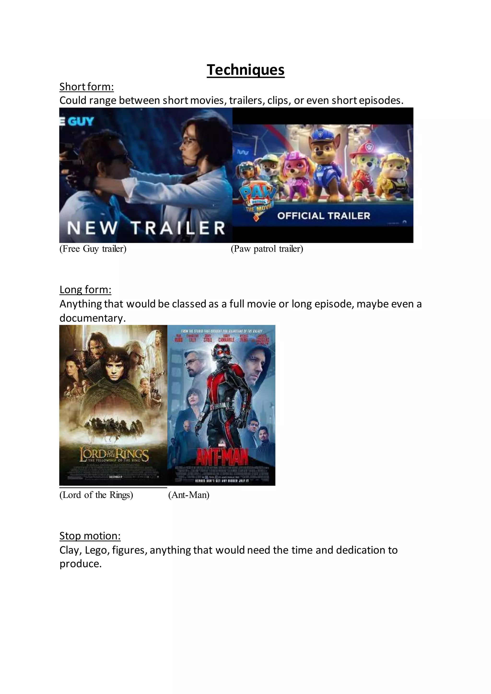 Filming techniques | DOCX