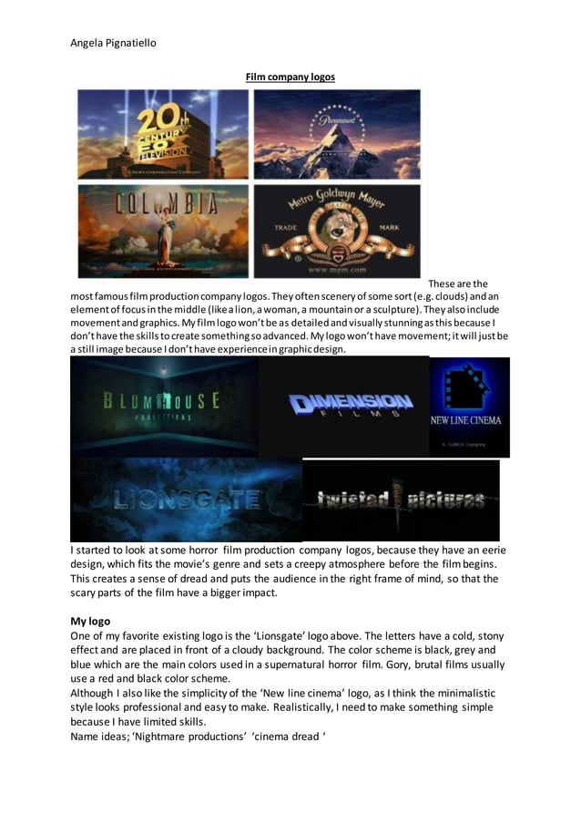 Film logos | DOCX | Computer Animation | Computer Software and Applications