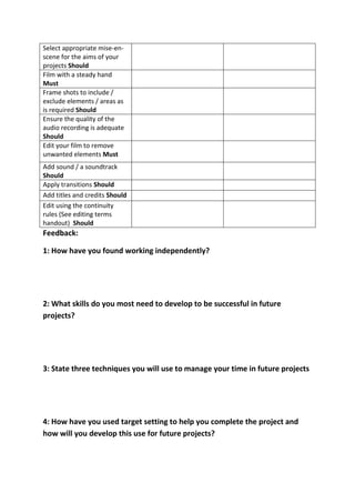 Filmmaking assessment feedback | DOCX