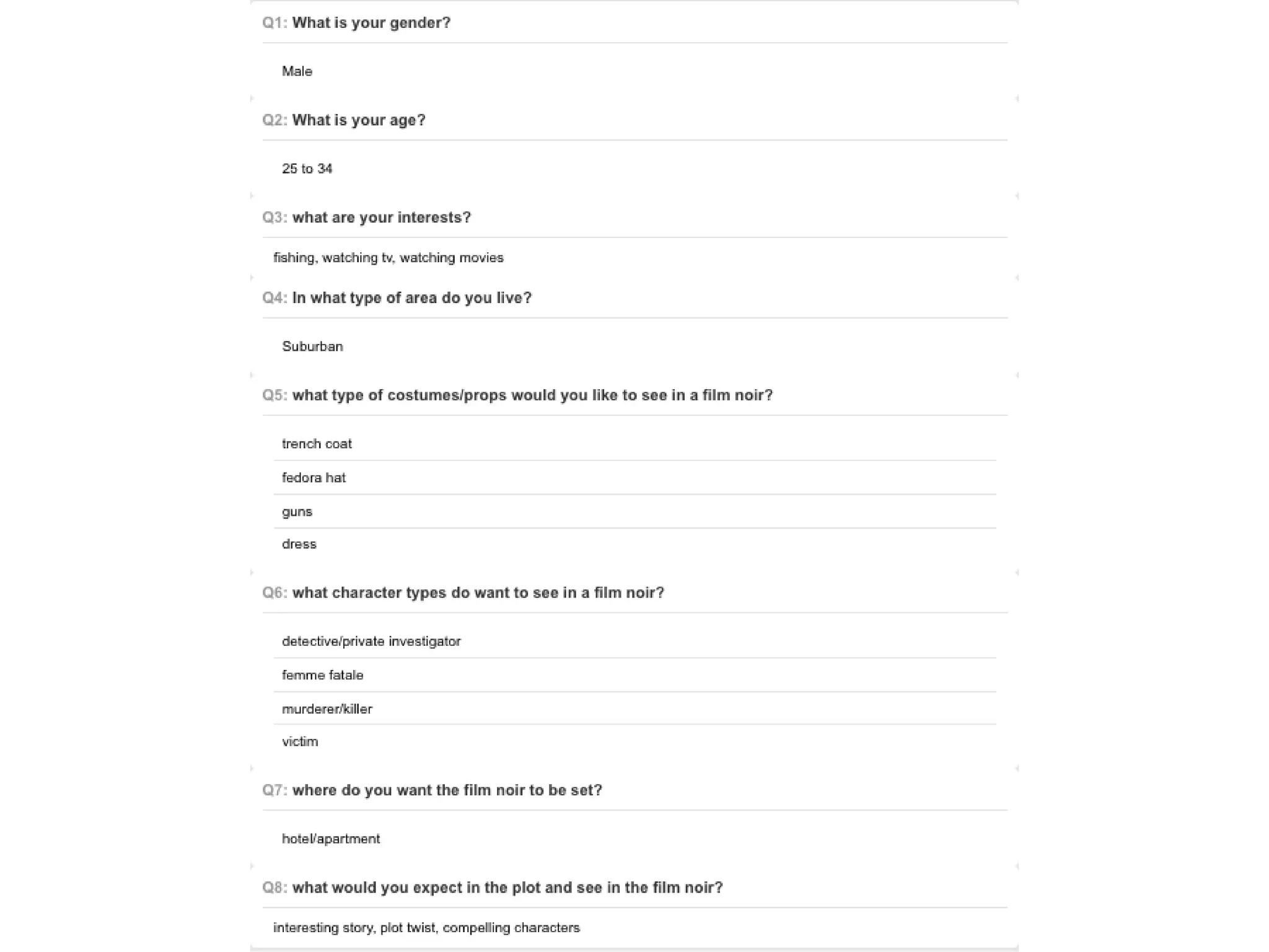 film noir questionnaire responses | PPTX