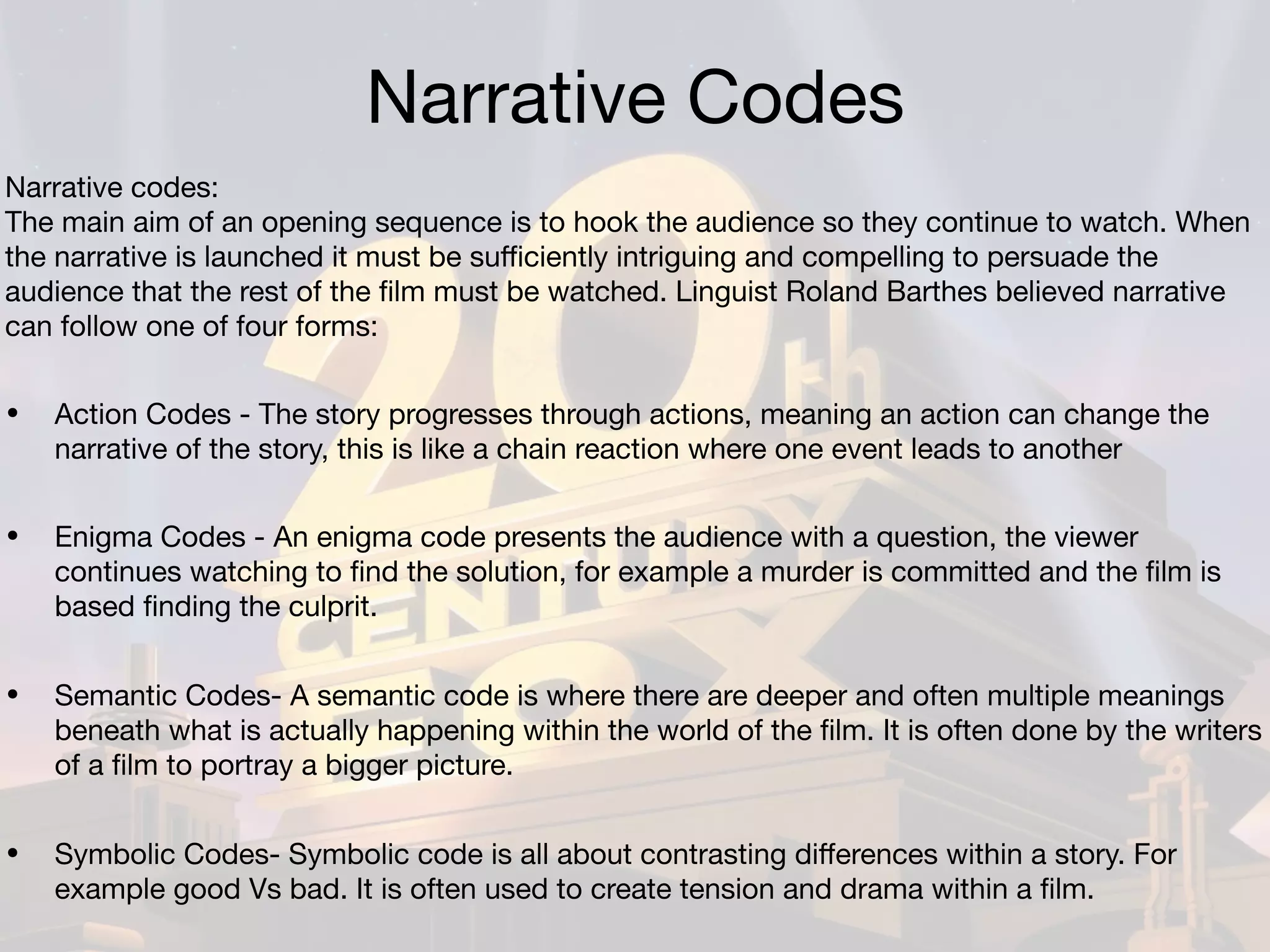 Film opening codes and conventions | PPT