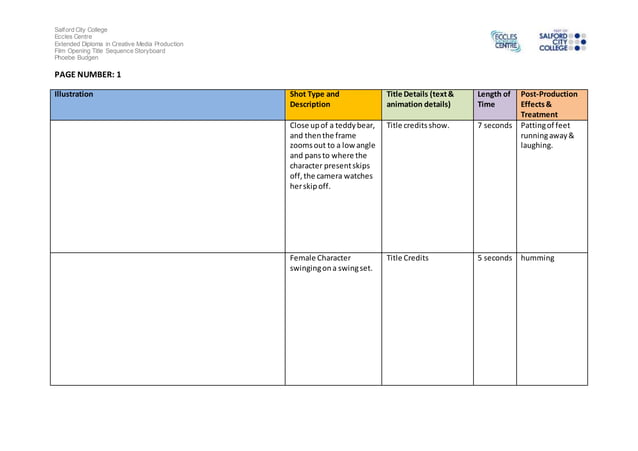 Film opening title sequence storyboard template oct 2014 | PPT