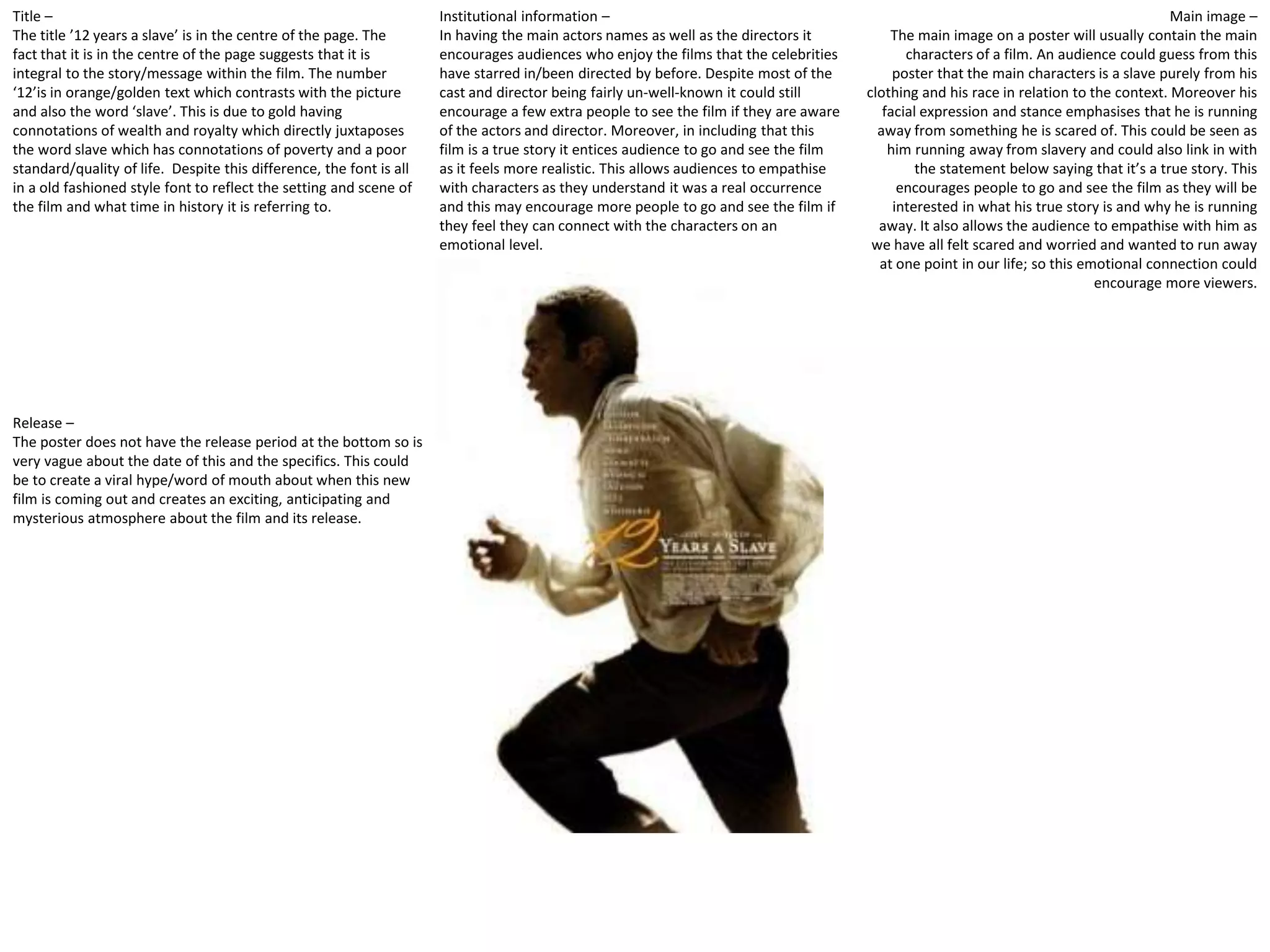 Film poster analysis 12 years a slave | PPTX