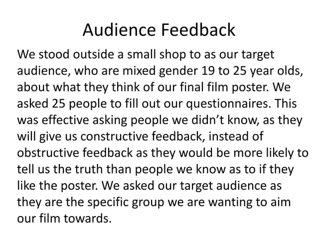 Film Poster Audience Feedback Analysis | PPT
