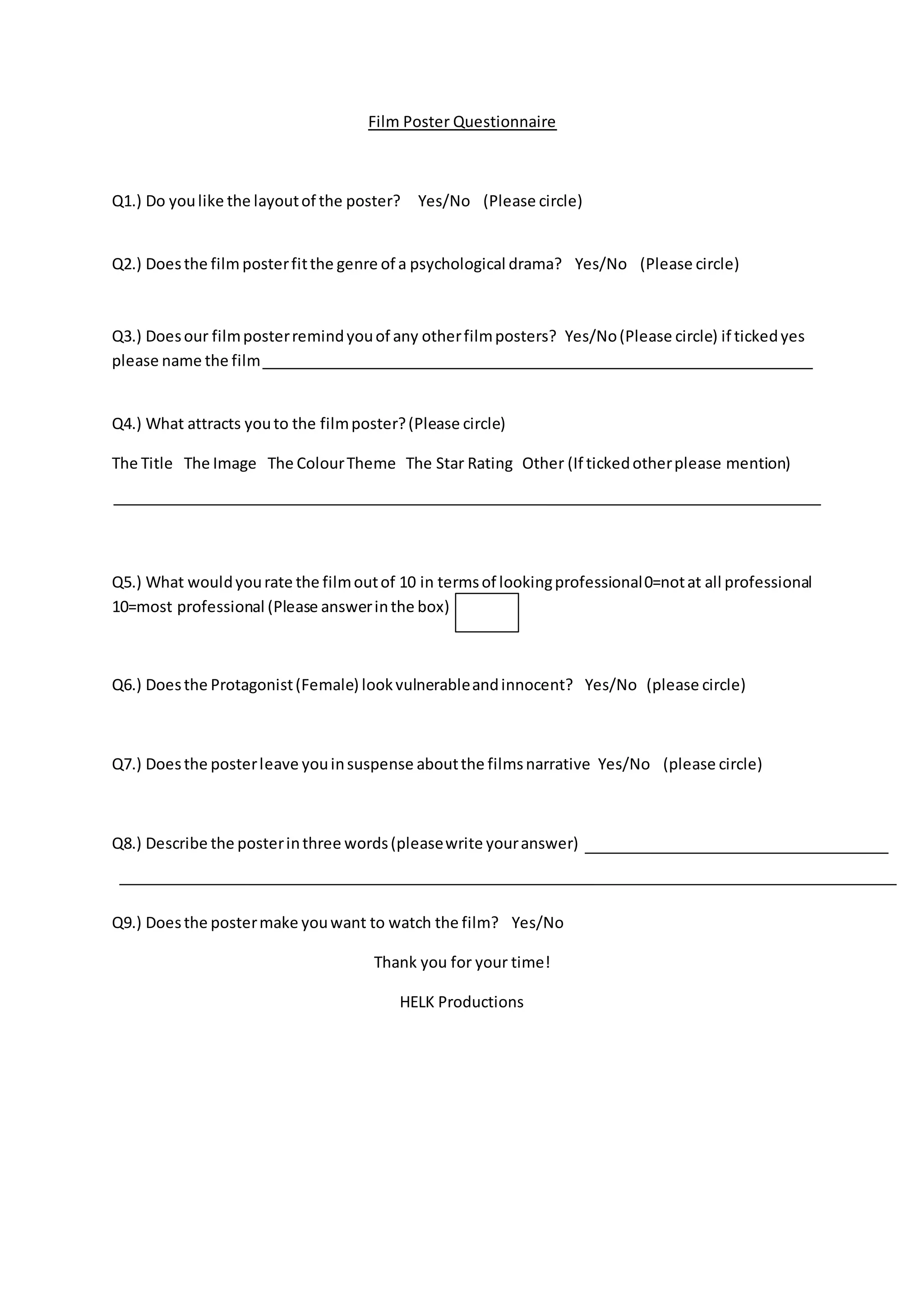 Film poster questionnaire | DOCX