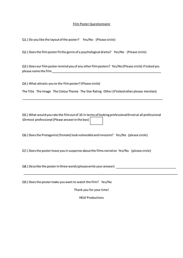 Film poster questionnaire | DOCX