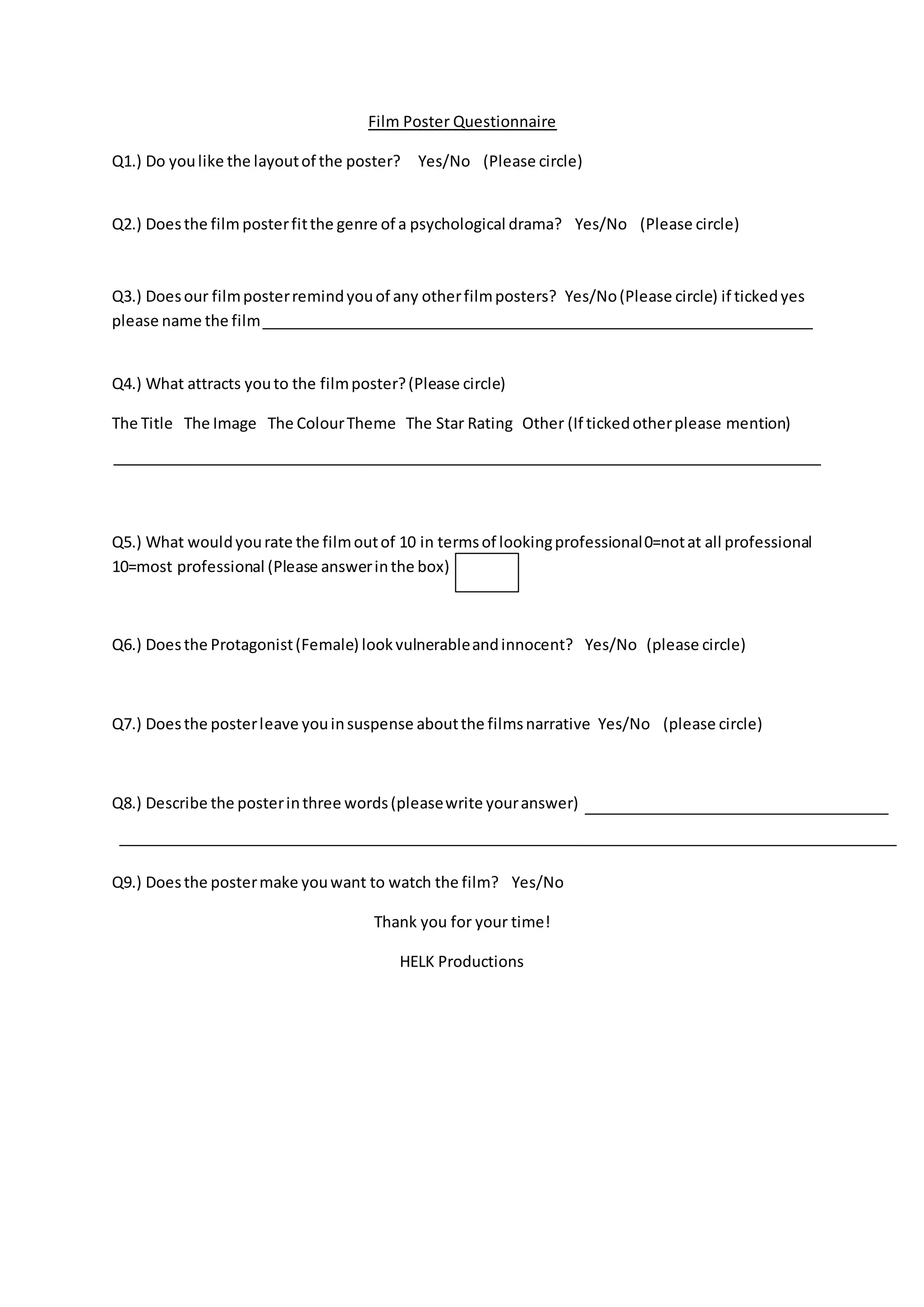 Film Poster Questionnaire | DOCX