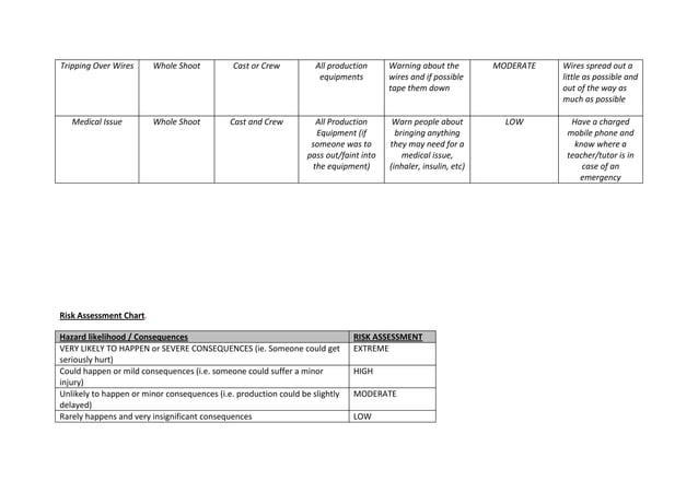 Film Production Risk Assessment | DOCX