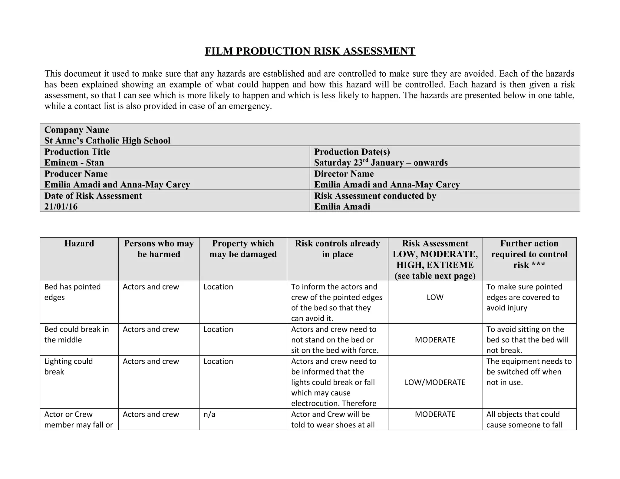 Film production risk assessment | PPT
