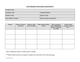 Film production risk assessment form | DOC