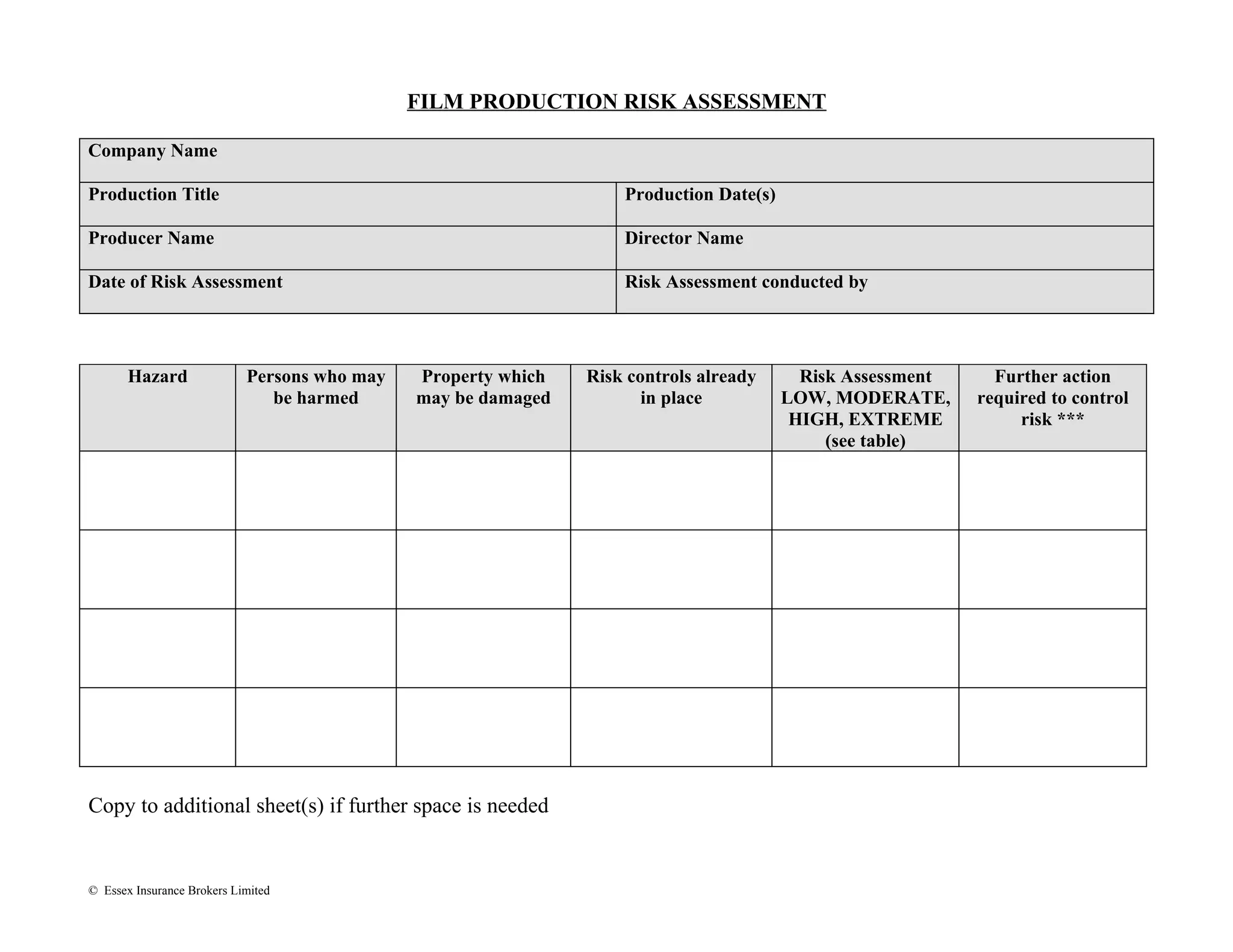 Film production risk assessment form | PPT