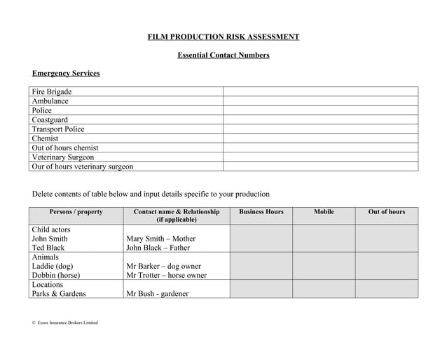 Film production risk assessment form | PPT