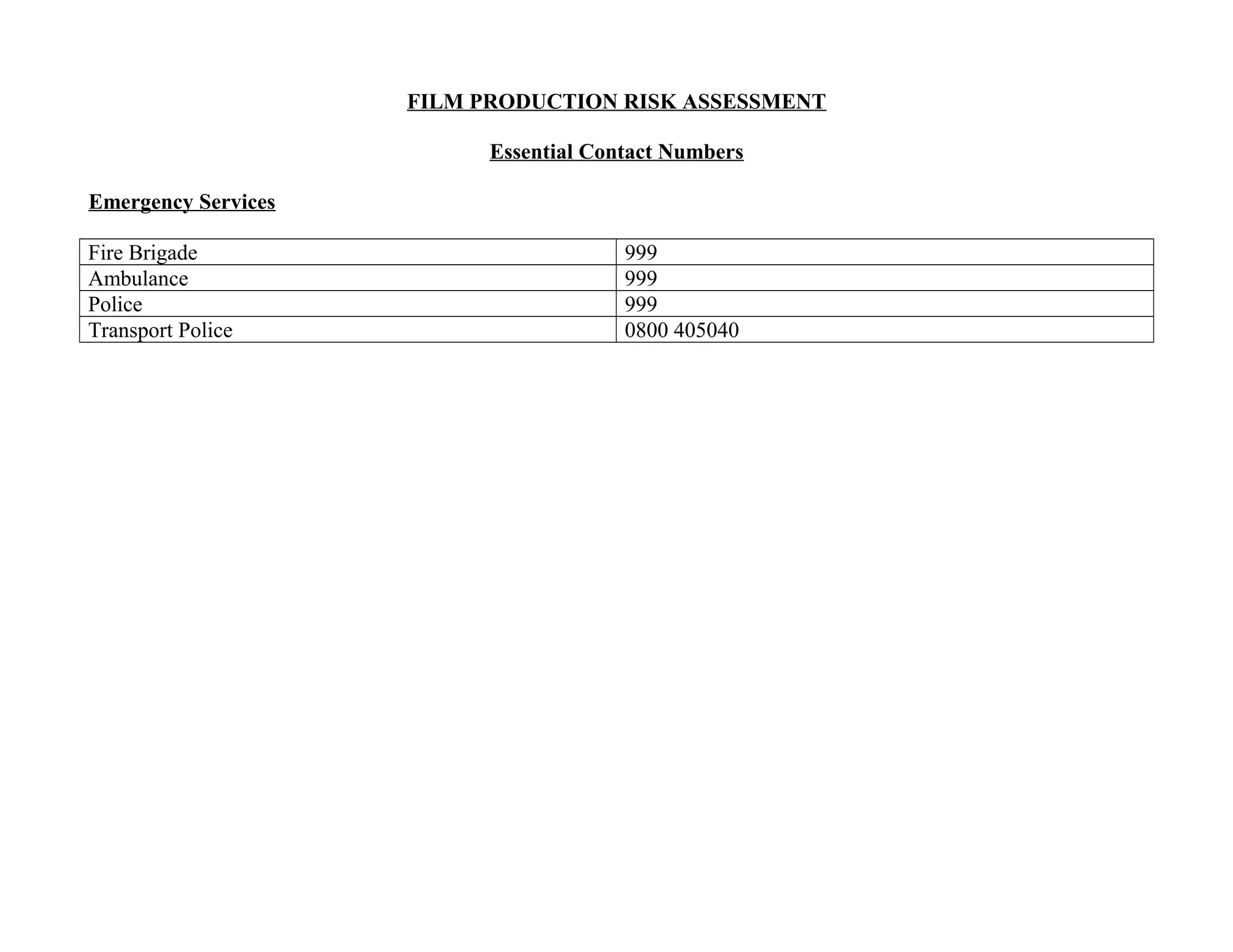 Film production risk assessment form | PPT