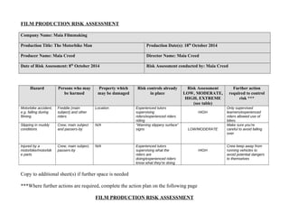 Film production risk assessment form | DOC