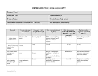 Film production risk assessment form | DOC