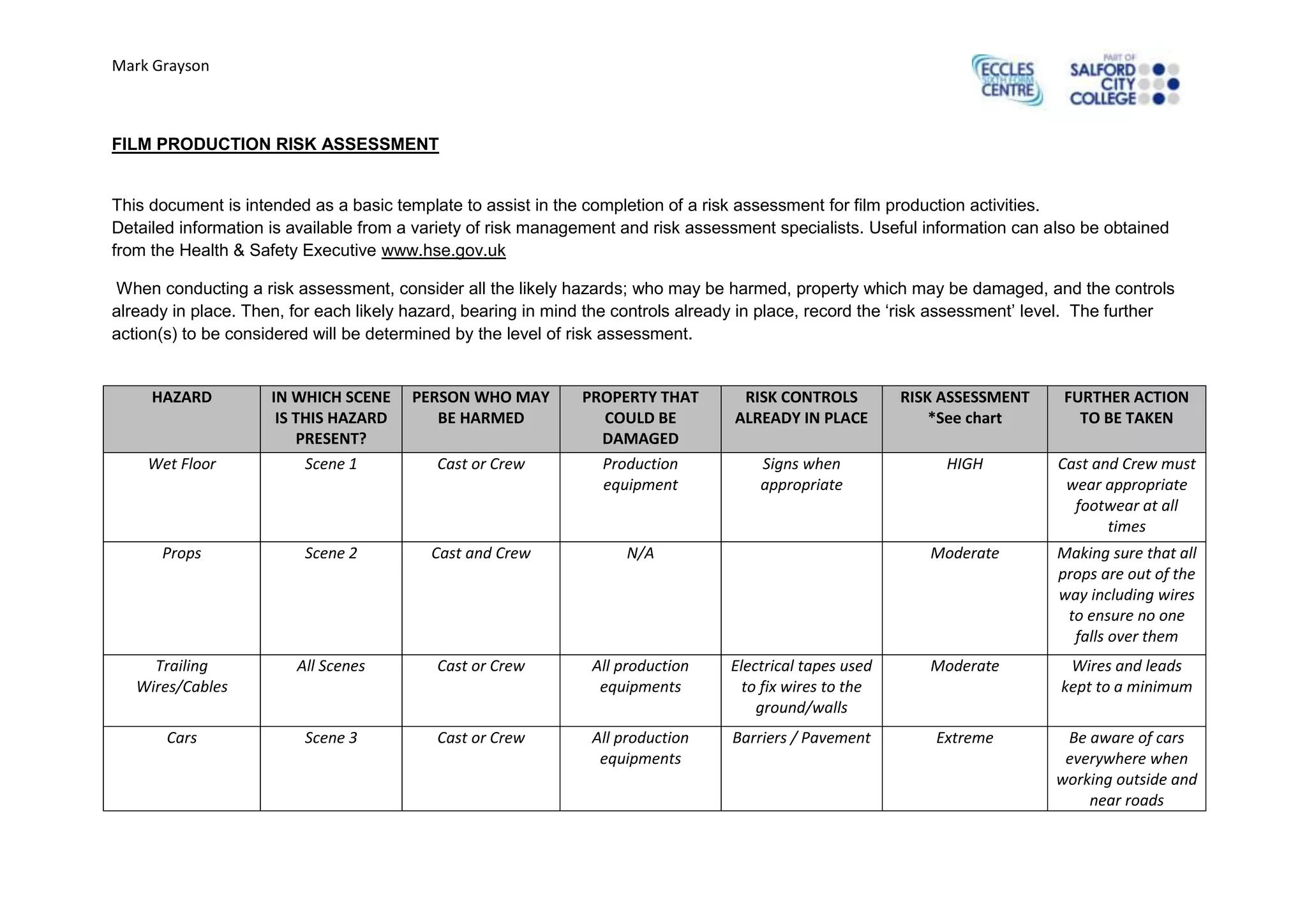 Film production risk_assessment Mark Grayson | DOCX