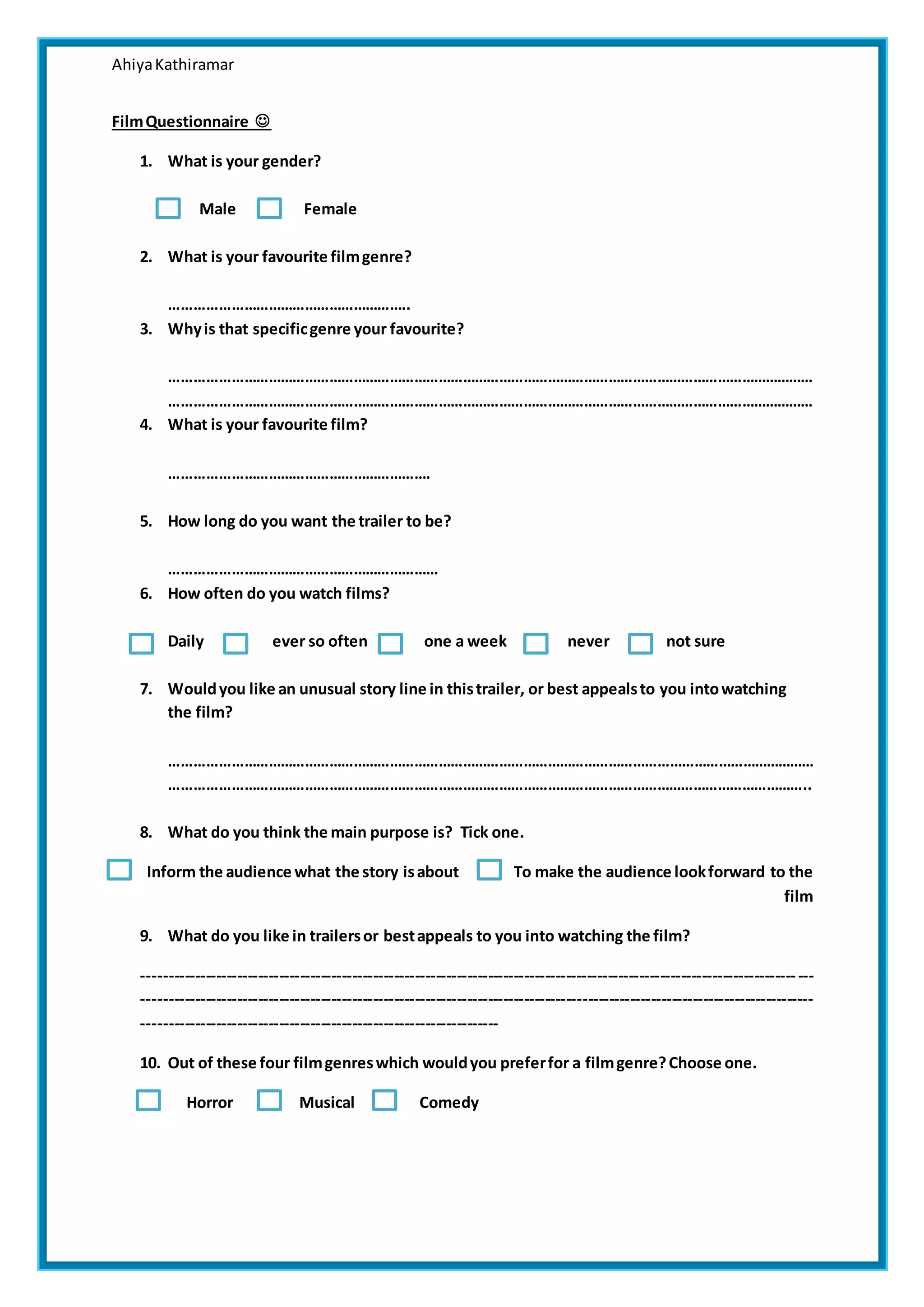 Film questionnaire | PDF